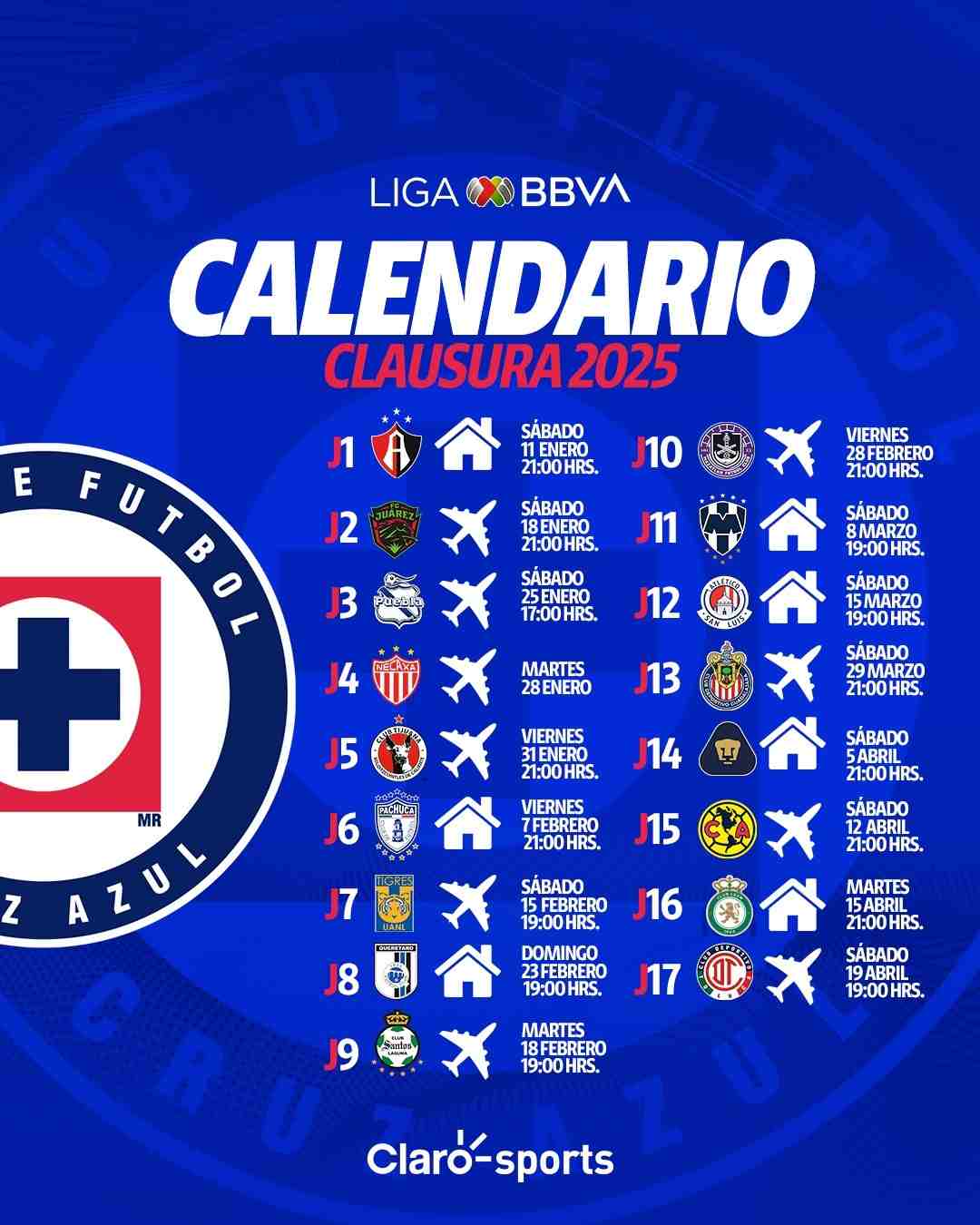 Partidos del Clausura 2025 de la Liga MX para Cruz Azul: Conoce el calendario completo y ...