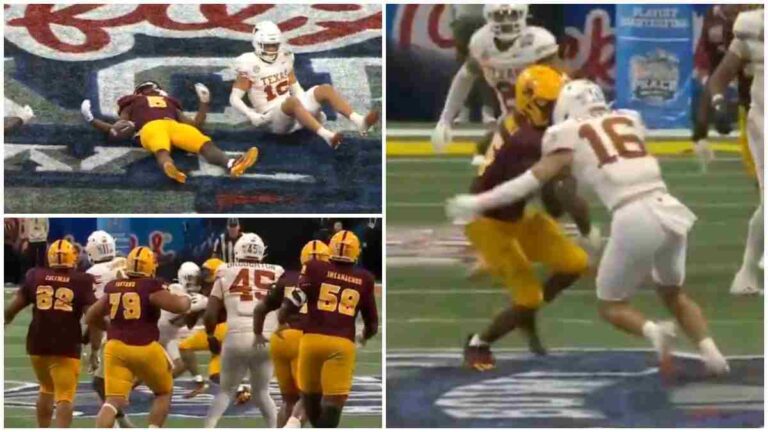 El brutal golpe casco contra casco que salvó a Texas en el Peach Bowl ...